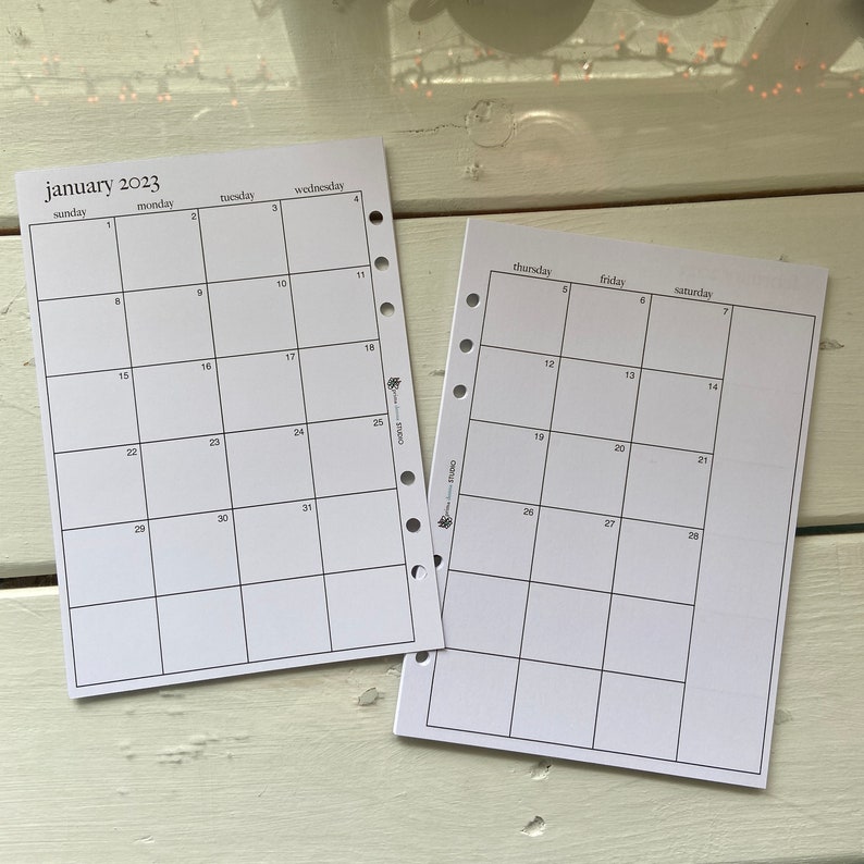 Month on Two Pages / 2023 Jan-dec Calendar / DOUBLE Sided / Planner ...