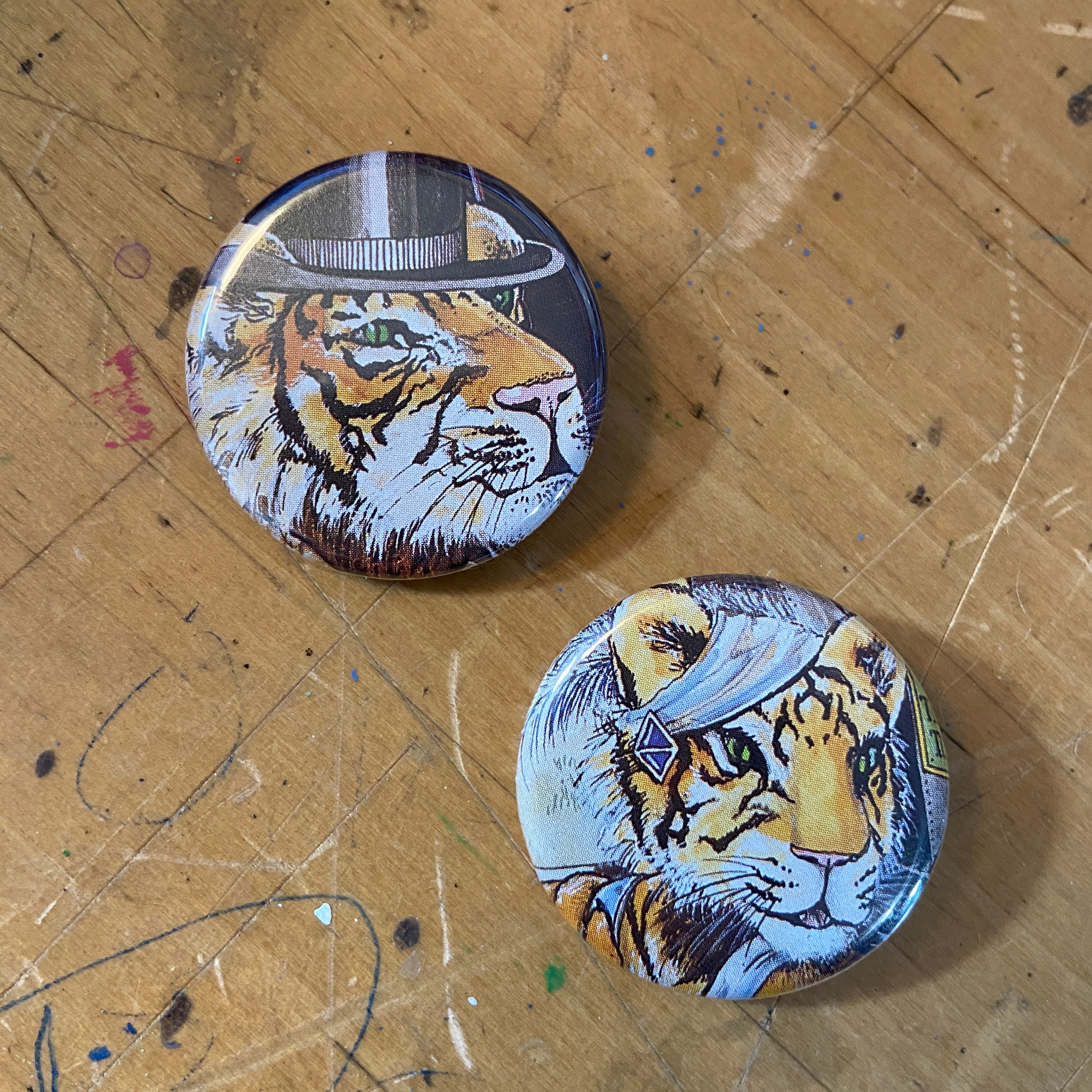 Tiger Illustration Button Pins: Recycled Book Art (set of 2) - Etsy