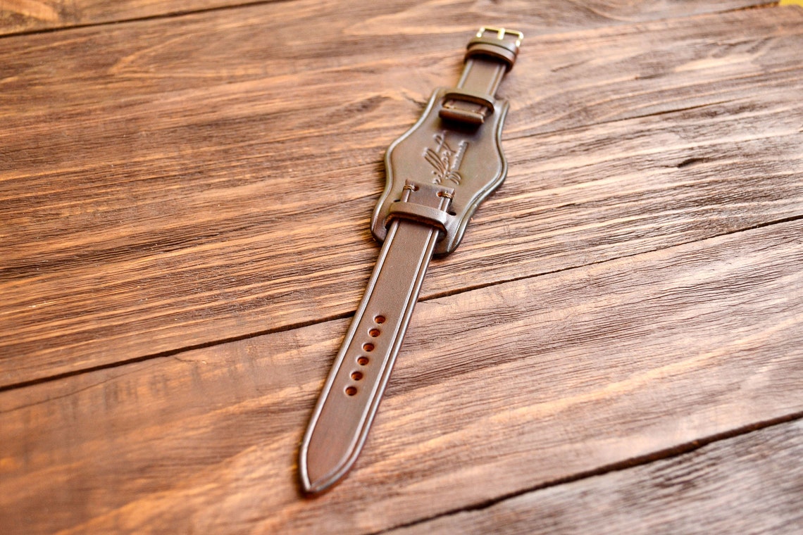Leather Watchband. Watchstrap With Leather Pads. Leather Watch | Etsy