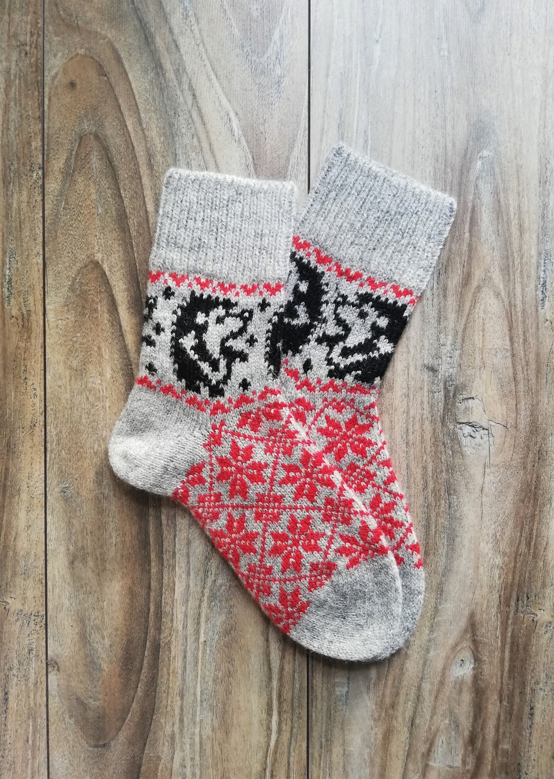 Handmade Wool Socks, Ethnic Scandinavian Knit Ornament, Warm Winter ...