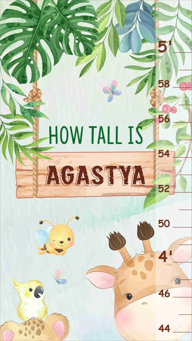 Personalised Safari Animals Height Chart, Safari Animals Growth Chart ...