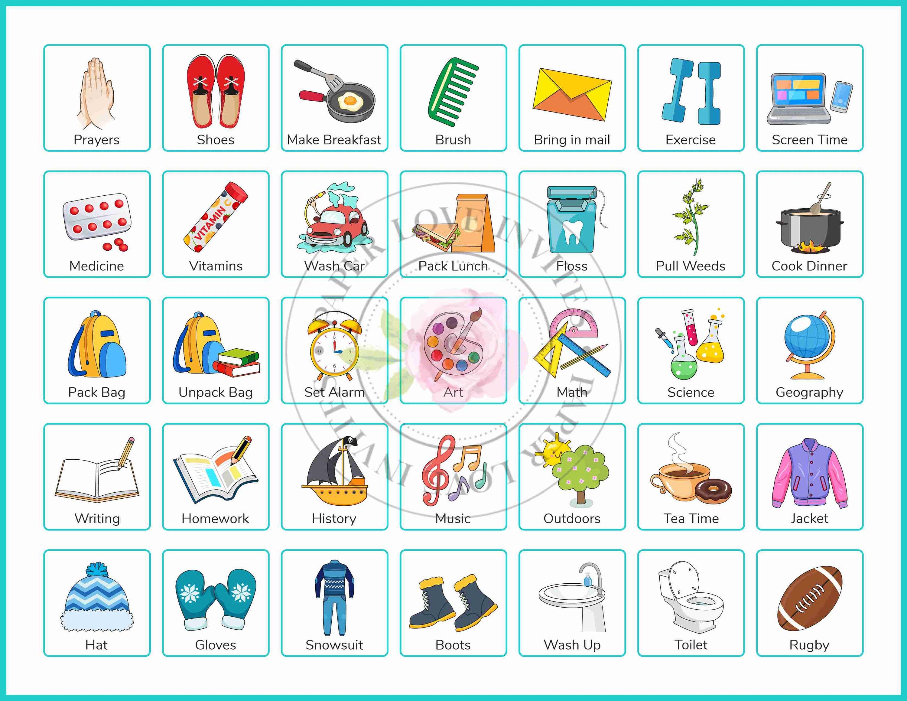 Kids Daily Responsibility Chore Chart, Chore Chart EXPANSION Icons Pack ...