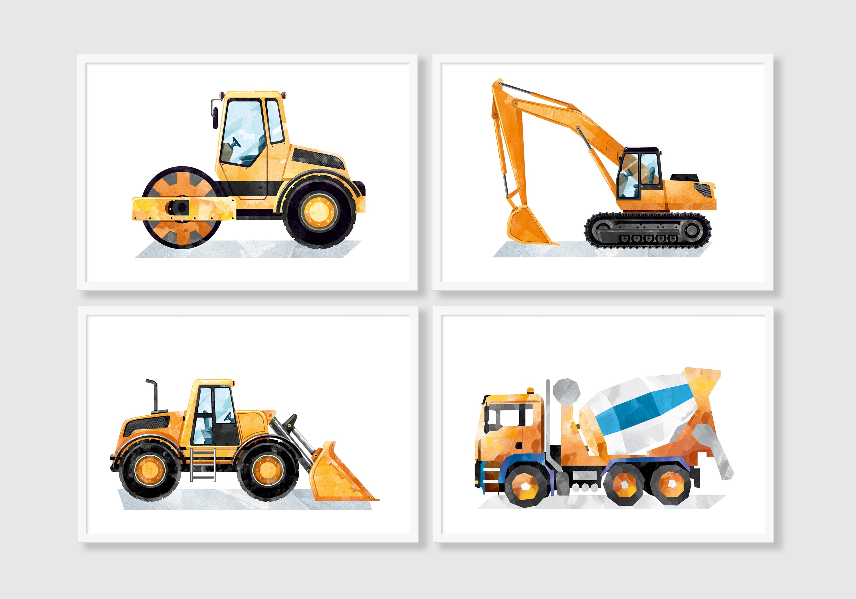 Set of 4 Construction Wall Prints,construction Printable Bedroom Art ...