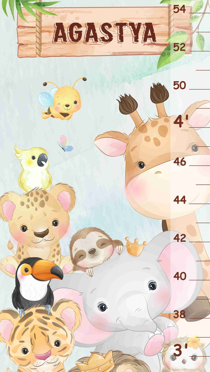 Personalised Safari Animals Height Chart, Safari Animals Growth Chart ...