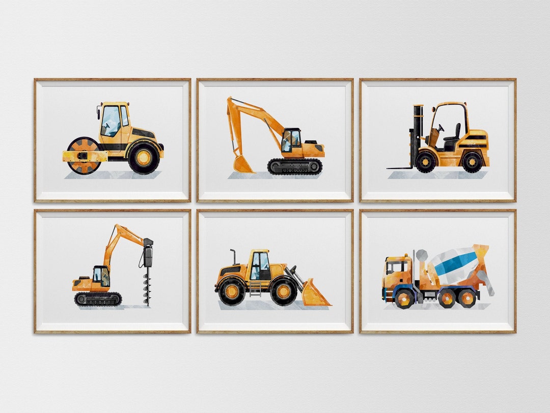 Set of 6 Construction Vehicle Prints,construction Bedroom Art ...
