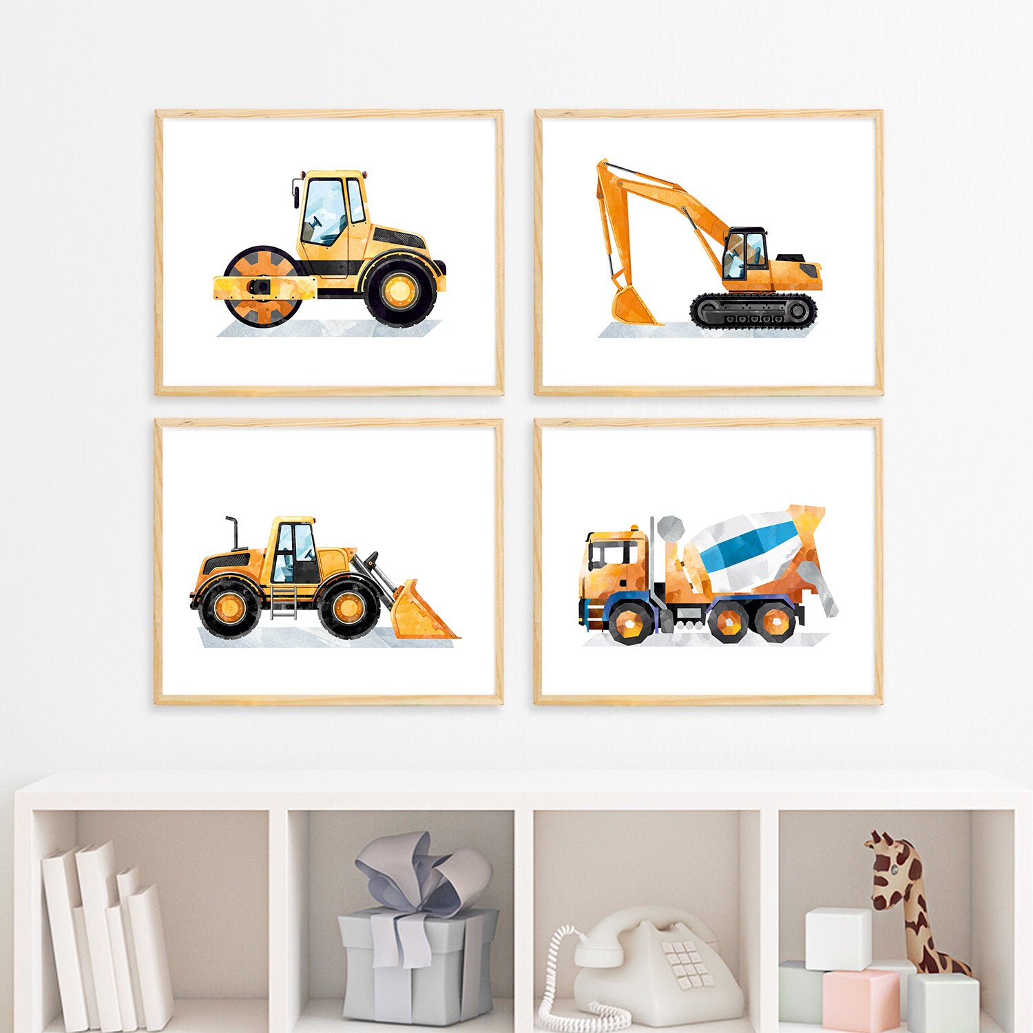 Set of 4 Construction Wall Prints,construction Printable Bedroom Art ...
