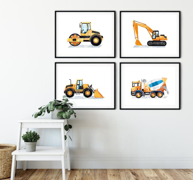 Set of 4 Construction Wall Printsconstruction Printable - Etsy
