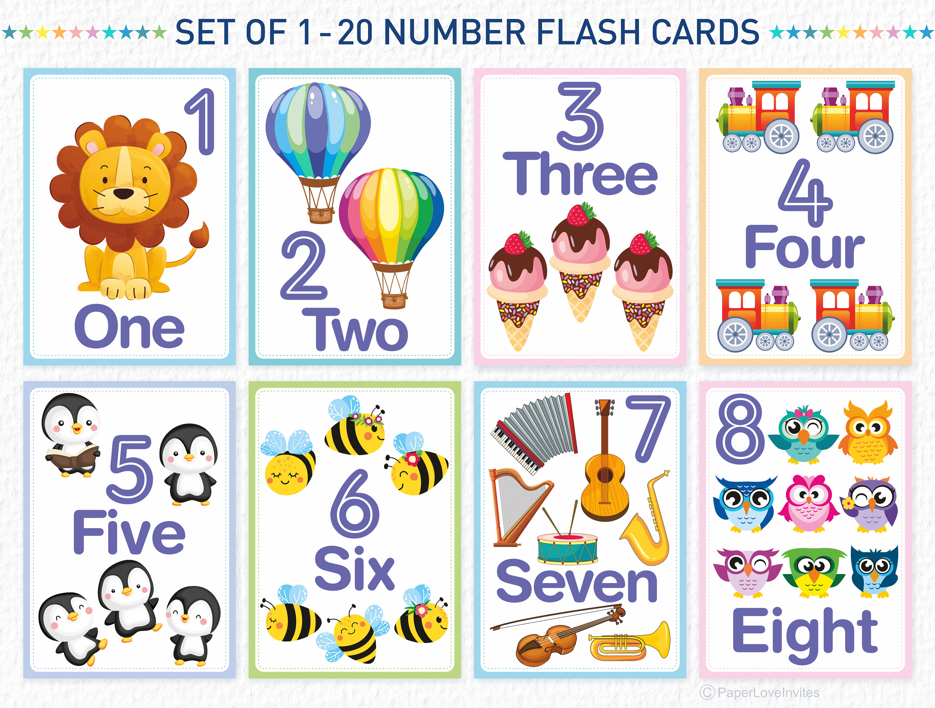 Printable 123 Number Flashcards, Montessori Flash Cards, 1-20 ...