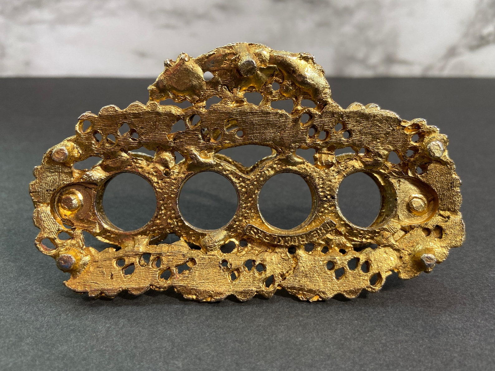 The Bucklers Floral Lipstick Holder, 4 Lipstick Slots, Gold Tone Floral ...