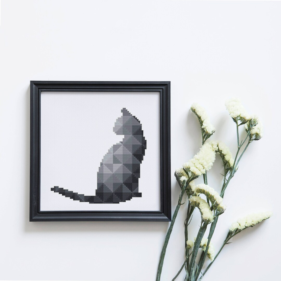 Geometric Gray Cat Cross Stitch Pattern, Modern Baby Nursery Grey ...