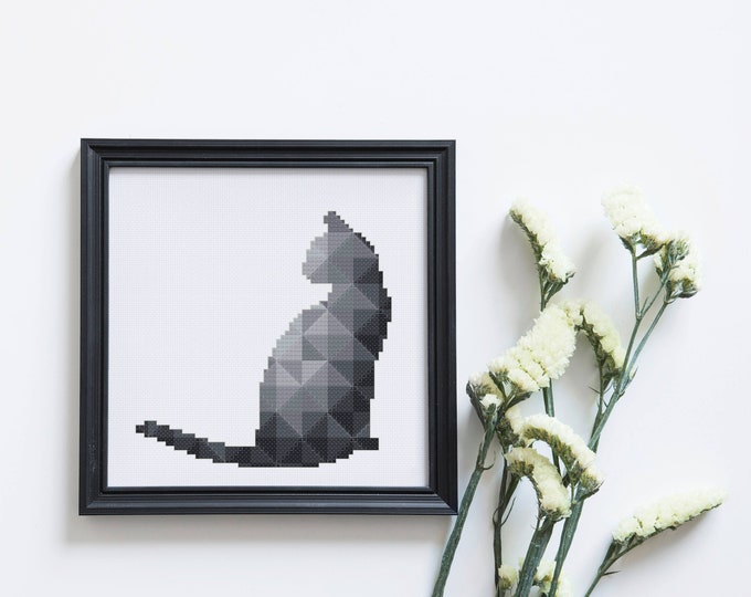 Geometric Gray Cat Cross Stitch Pattern, Modern Baby Nursery Grey ...
