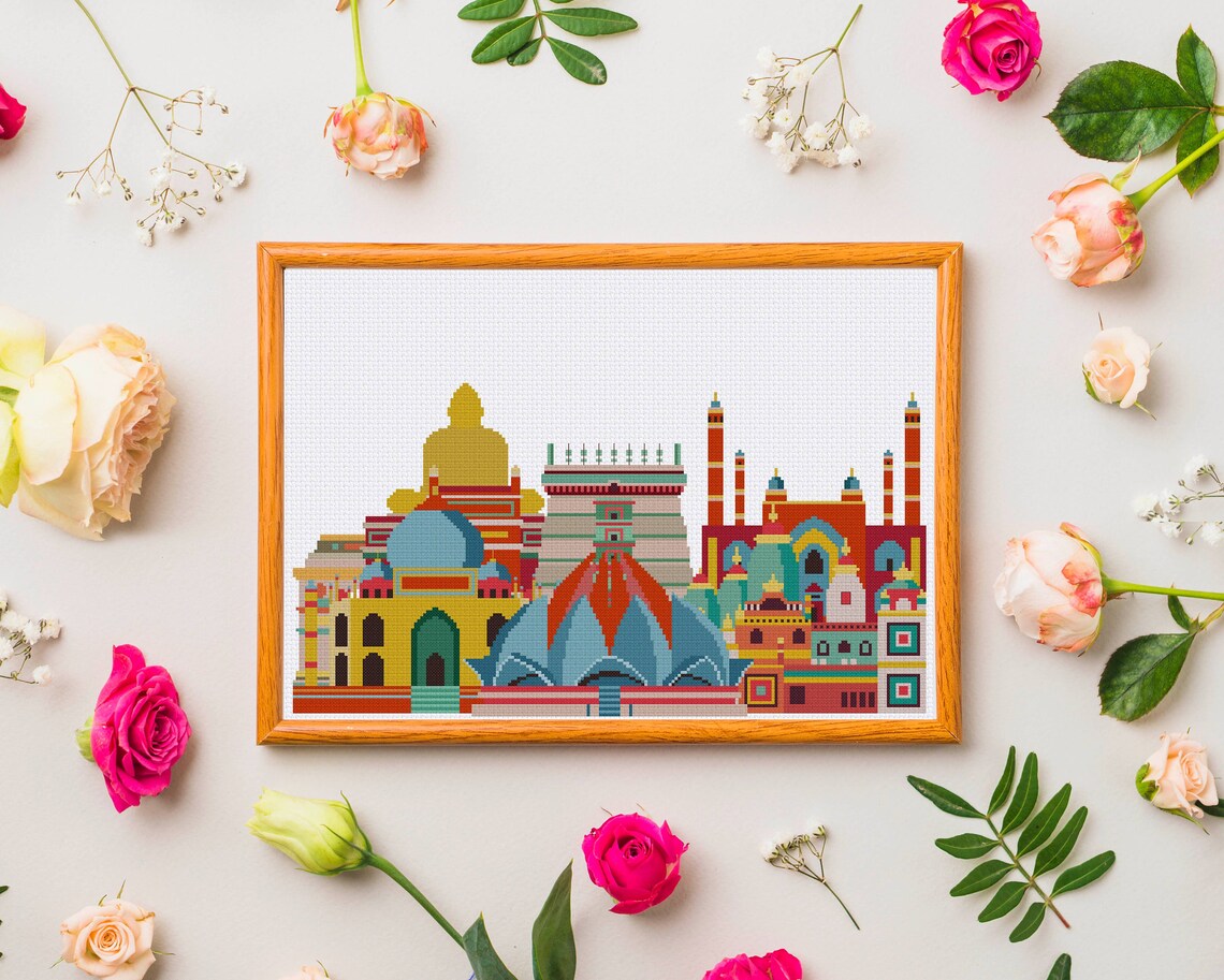 India Cross Stitch Pattern Modern Symbol Architecture - Etsy
