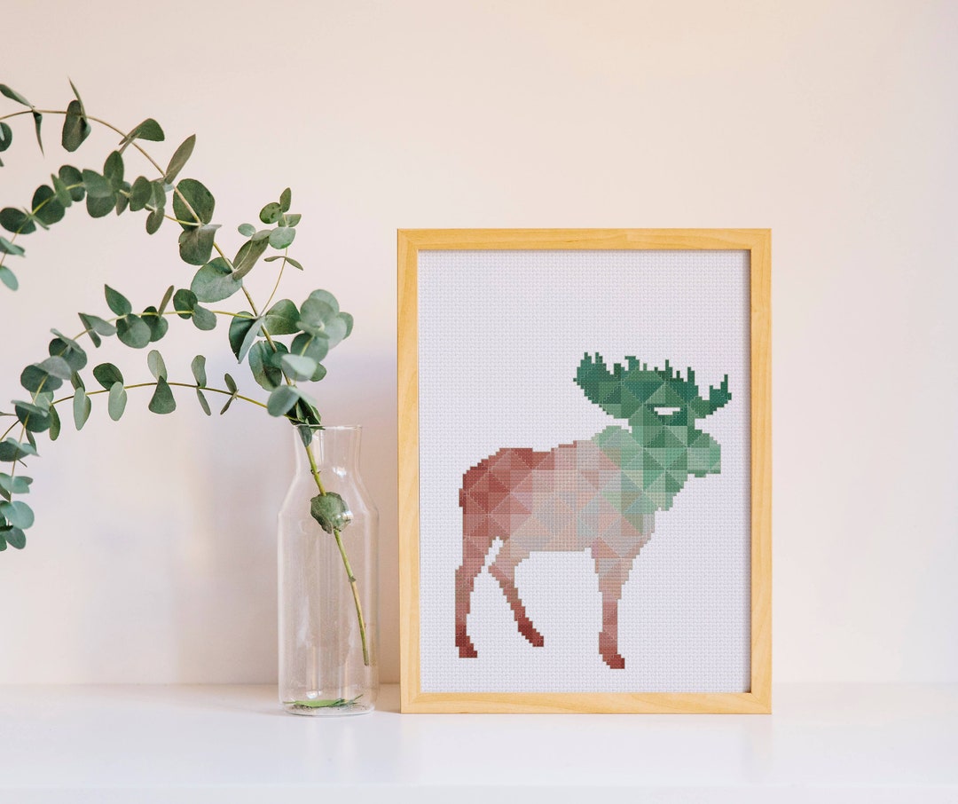 Geometric Moose Cross Stitch Pattern Modern Spring Deer - Etsy