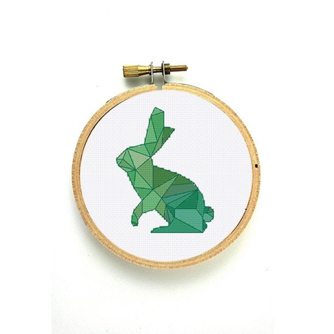 Geometric Emerald Rabbit Cross Stitch Pattern, Small Baby Nursery Green ...