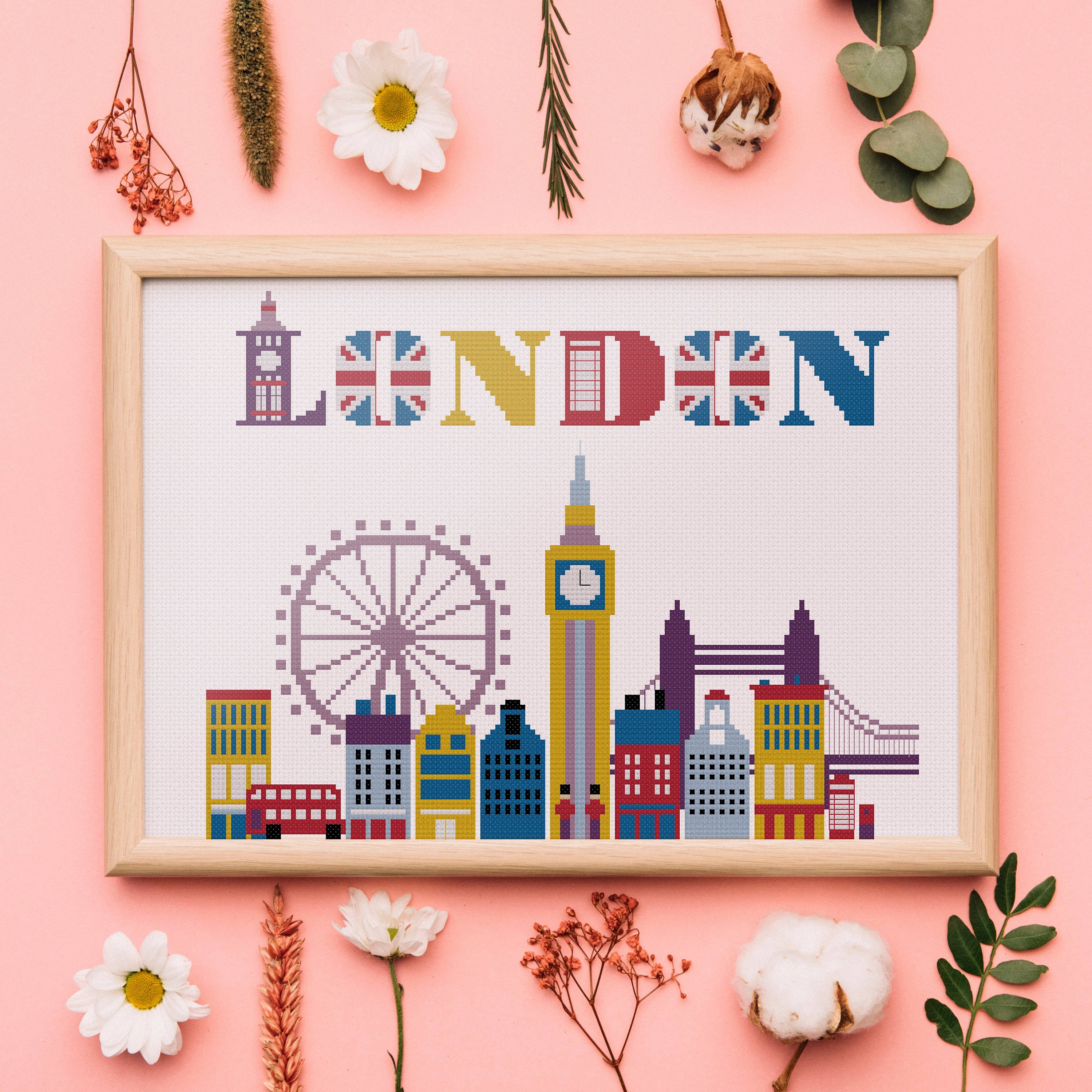 Cute London cross stitch pattern lovely England Britain | Etsy