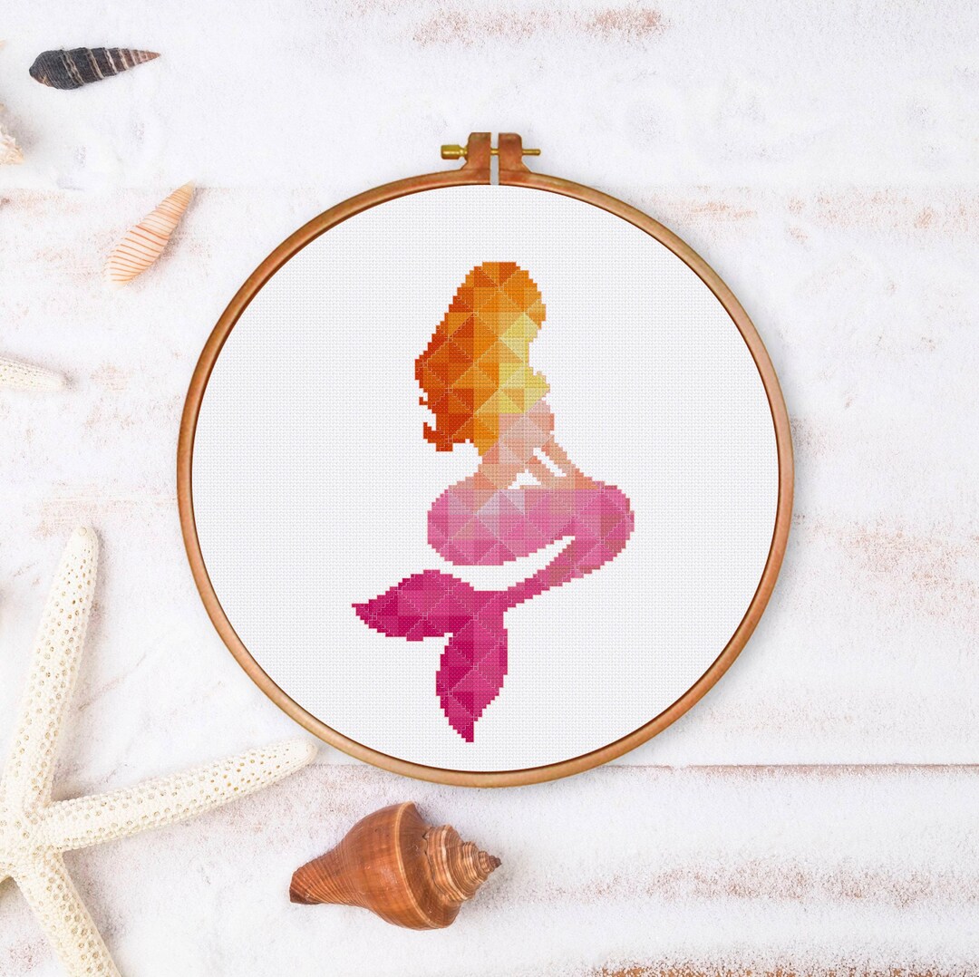 Geometric Mermaid Cross Stitch Pattern, Modern Nursery Fairy Princess ...