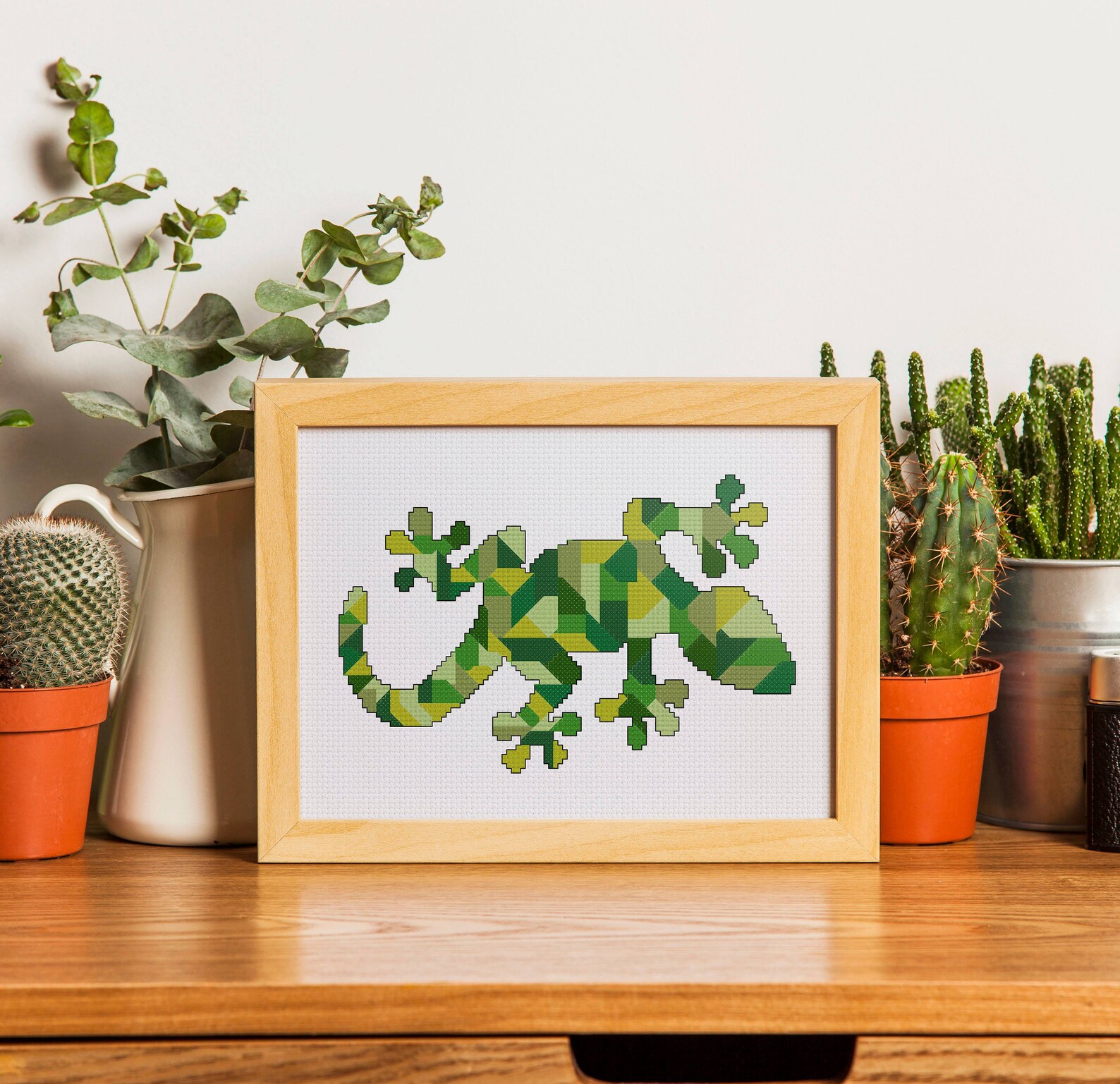 Geometric Chameleon Cross Stitch Pattern Modern Green Lizard - Etsy