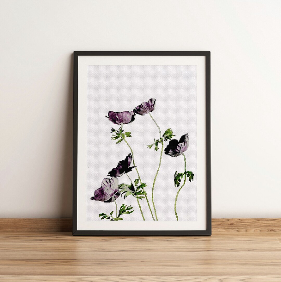 Anemone Cross Stitch Pattern, Modern Flower Wall Art, Minimalist Art ...