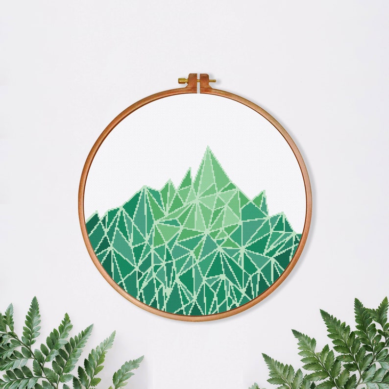 Geometric Mountain Cross Stitch Pattern Modern Nature Green - Etsy