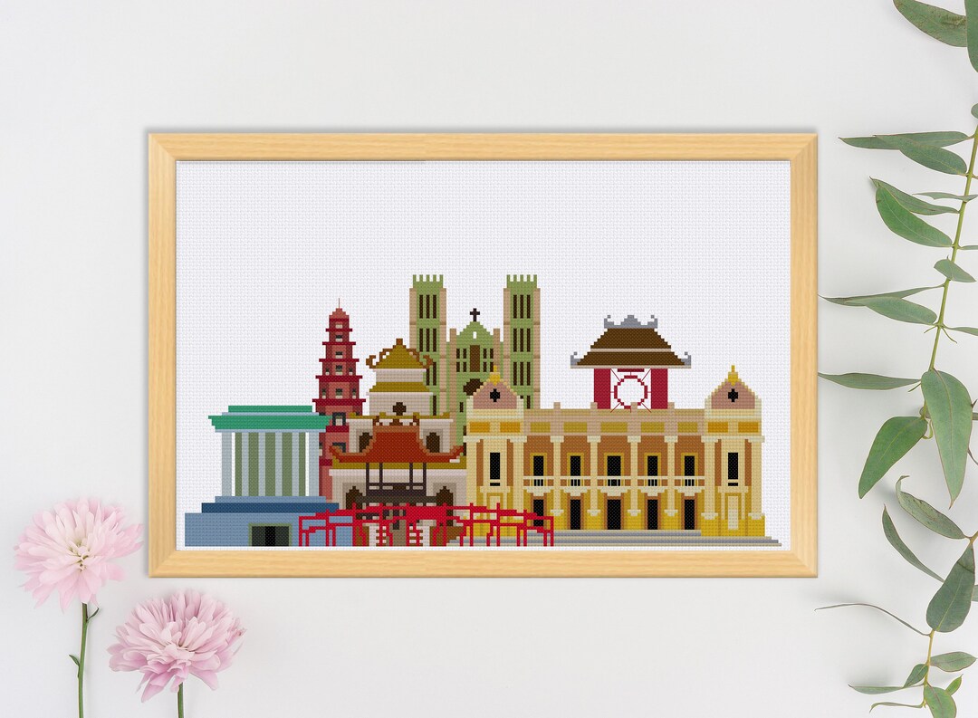 Hanoi Cross Stitch Pattern, Modern Symbol Architecture Monument ...