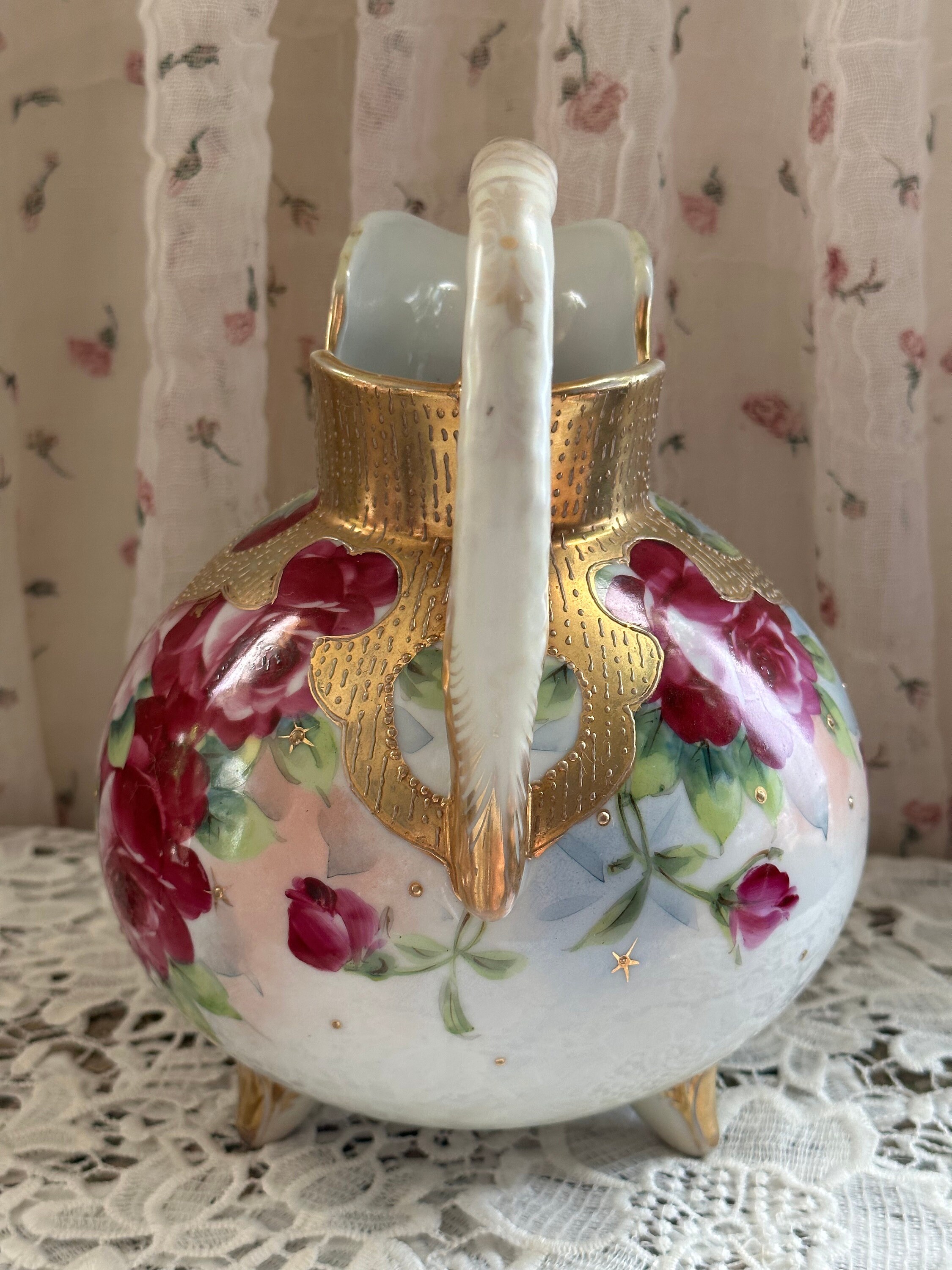 Antique Gorgeous Nippon Hand Painted Rose Pitcher/vase - Etsy