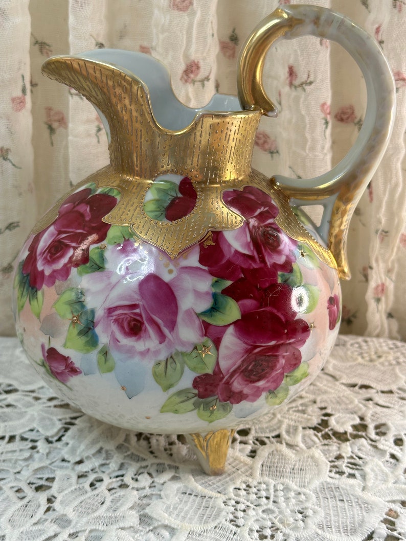 Antique Gorgeous Nippon Hand Painted Rose Pitcher/vase - Etsy