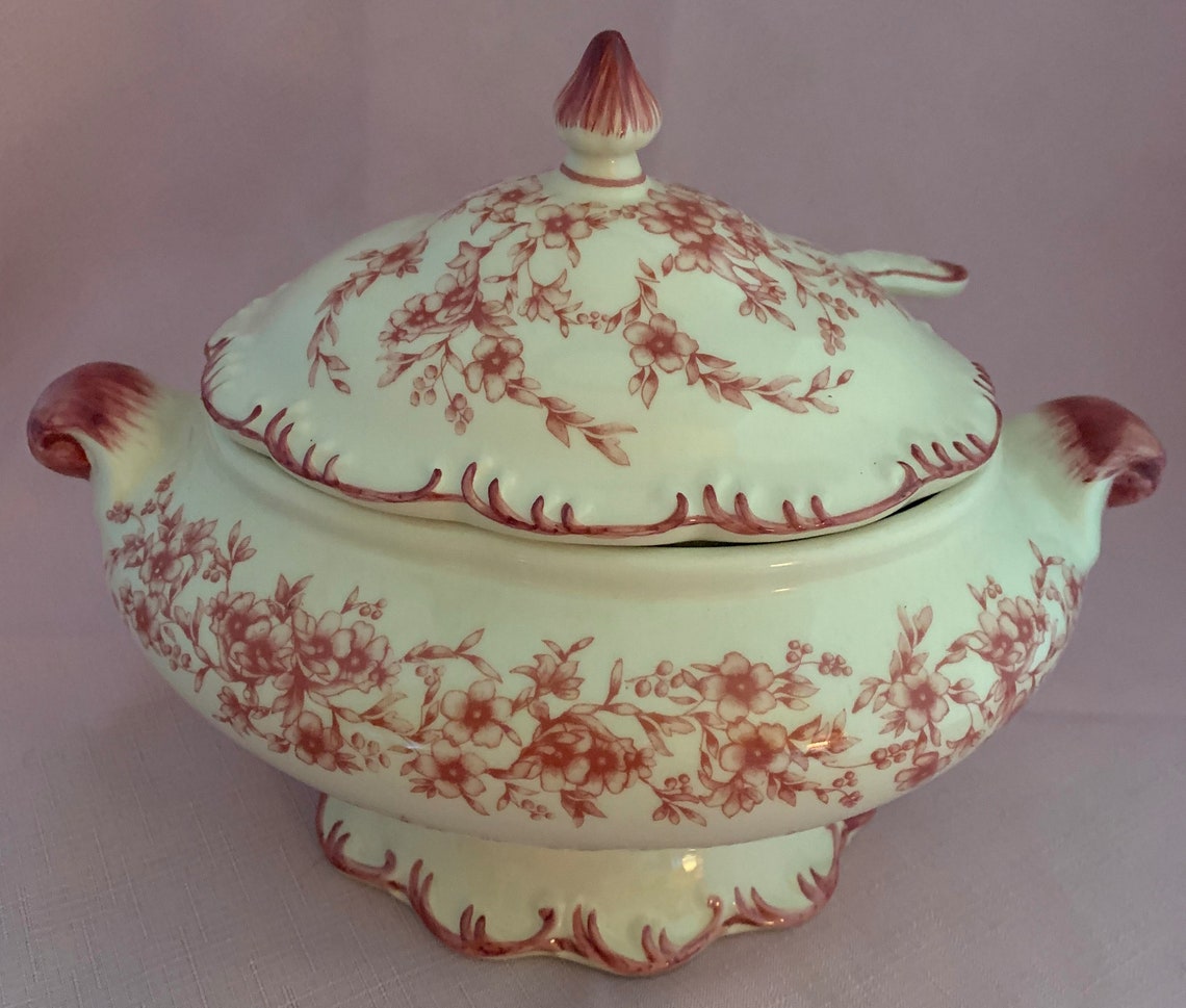 Victorian Floral Tureen, 3-piece Footed Soup Server - Etsy
