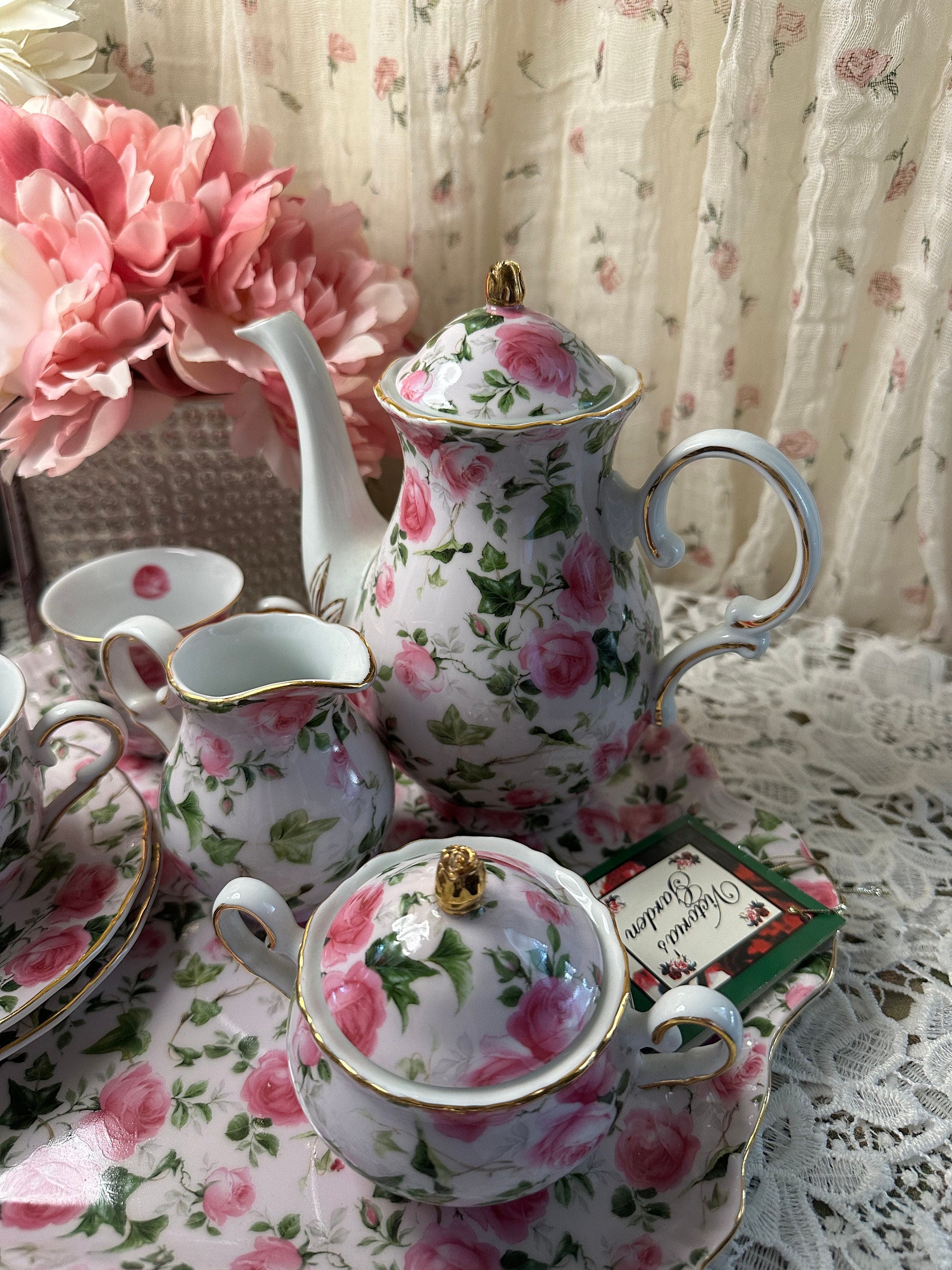 Vintage Victoria Garden Rose Tea Set - Etsy