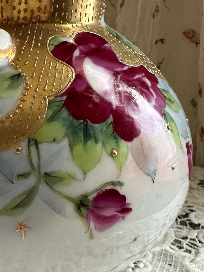 Antique Gorgeous Nippon Hand Painted Rose Pitcher/vase - Etsy