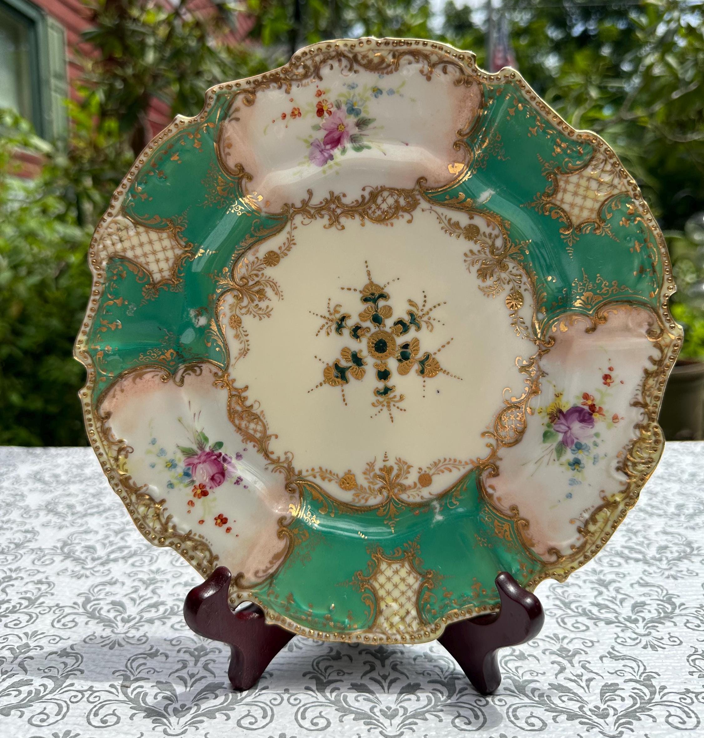 Antique Hand Painted Plate, Gold Floral Decor (8 3/4