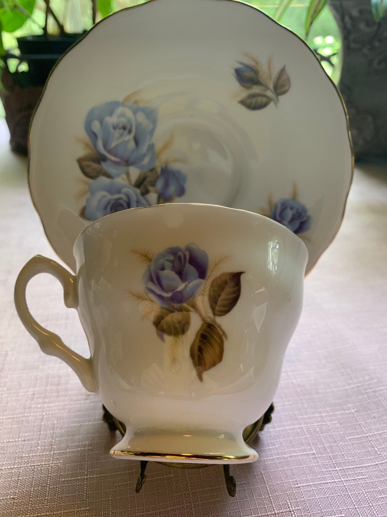 Vintage Crown Royal Blue Rose Teacup Set - Etsy
