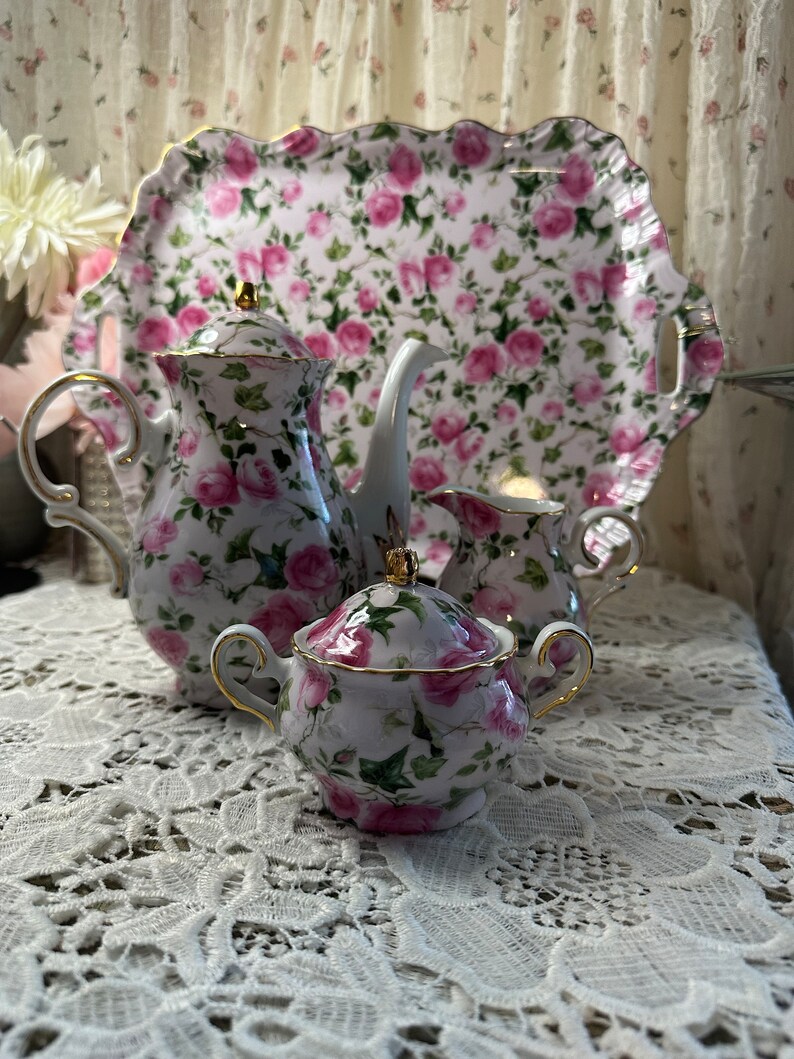 Vintage Victoria Garden Rose Tea Set - Etsy