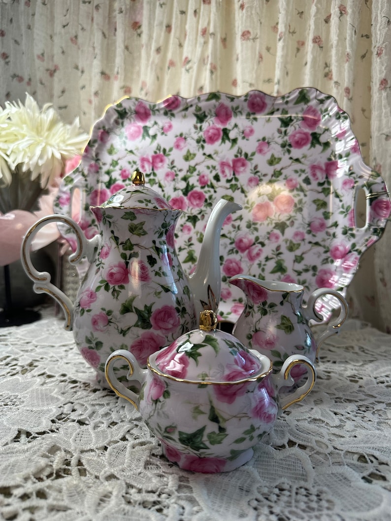 Vintage Victoria Garden Rose Tea Set - Etsy