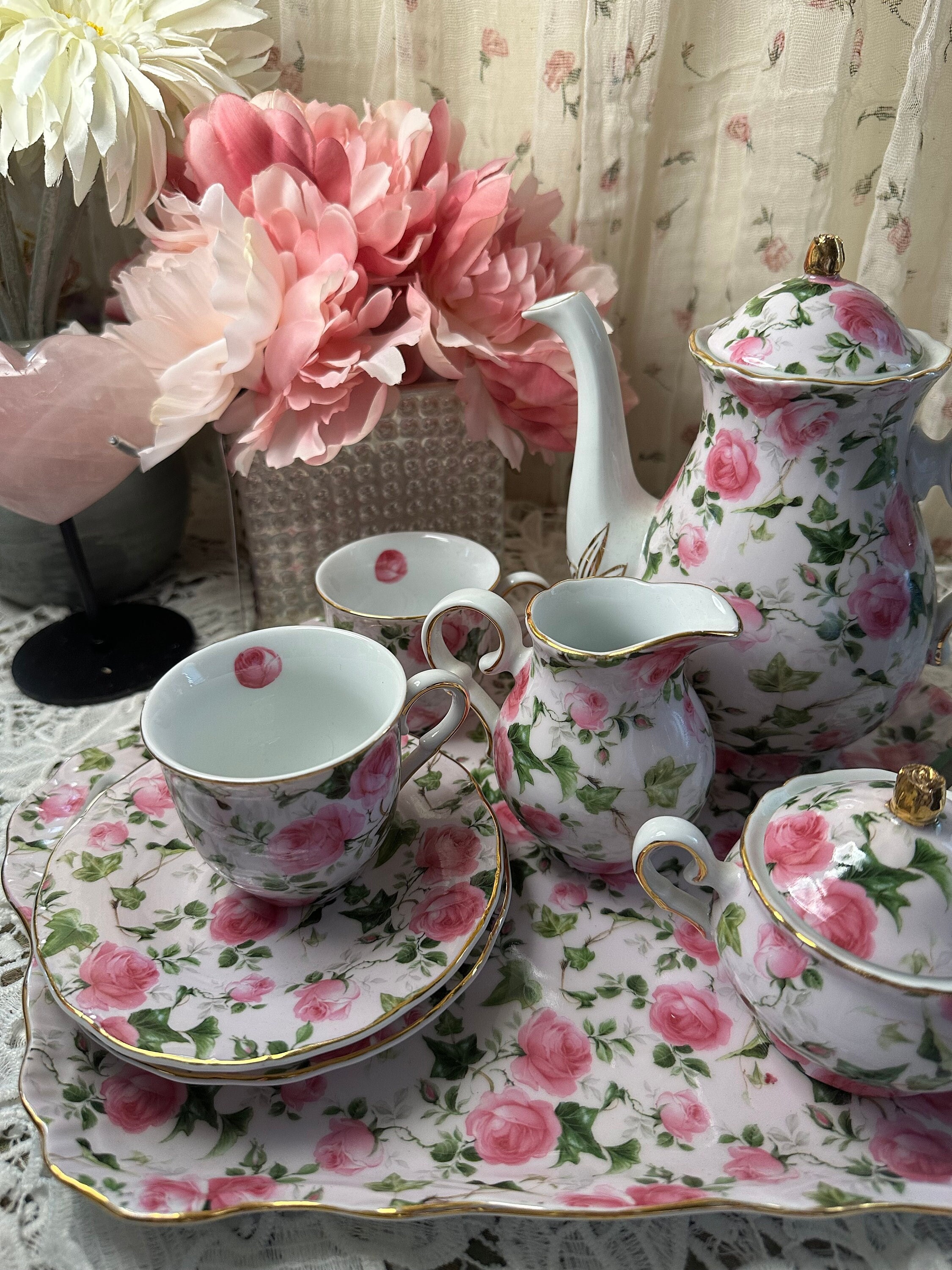 Vintage Victoria Garden Rose Tea Set - Etsy