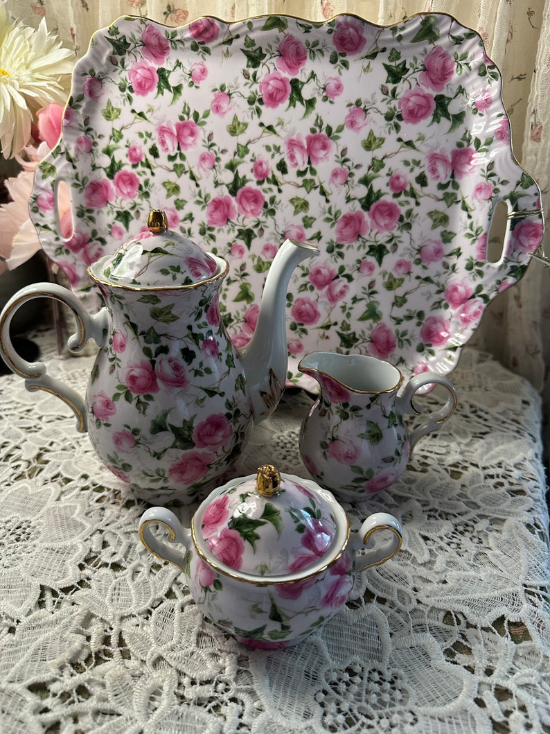 Vintage Victoria Garden Rose Tea Set - Etsy