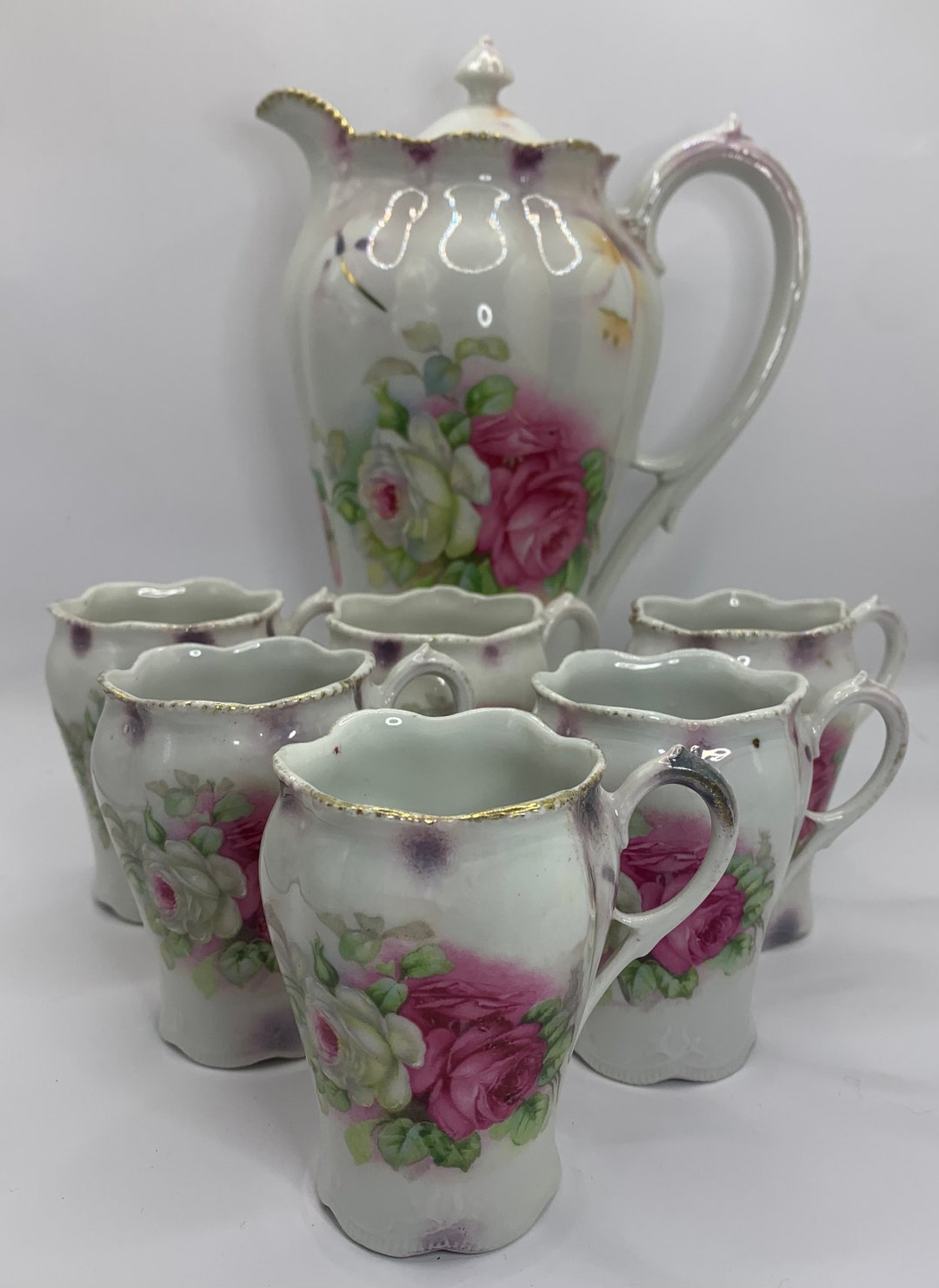 Antique Gorgeous Rose Chocolate Pot Set - Etsy