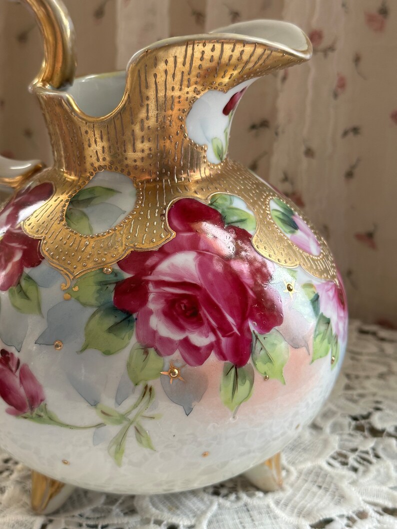 Antique Gorgeous Nippon Hand Painted Rose Pitcher/vase - Etsy