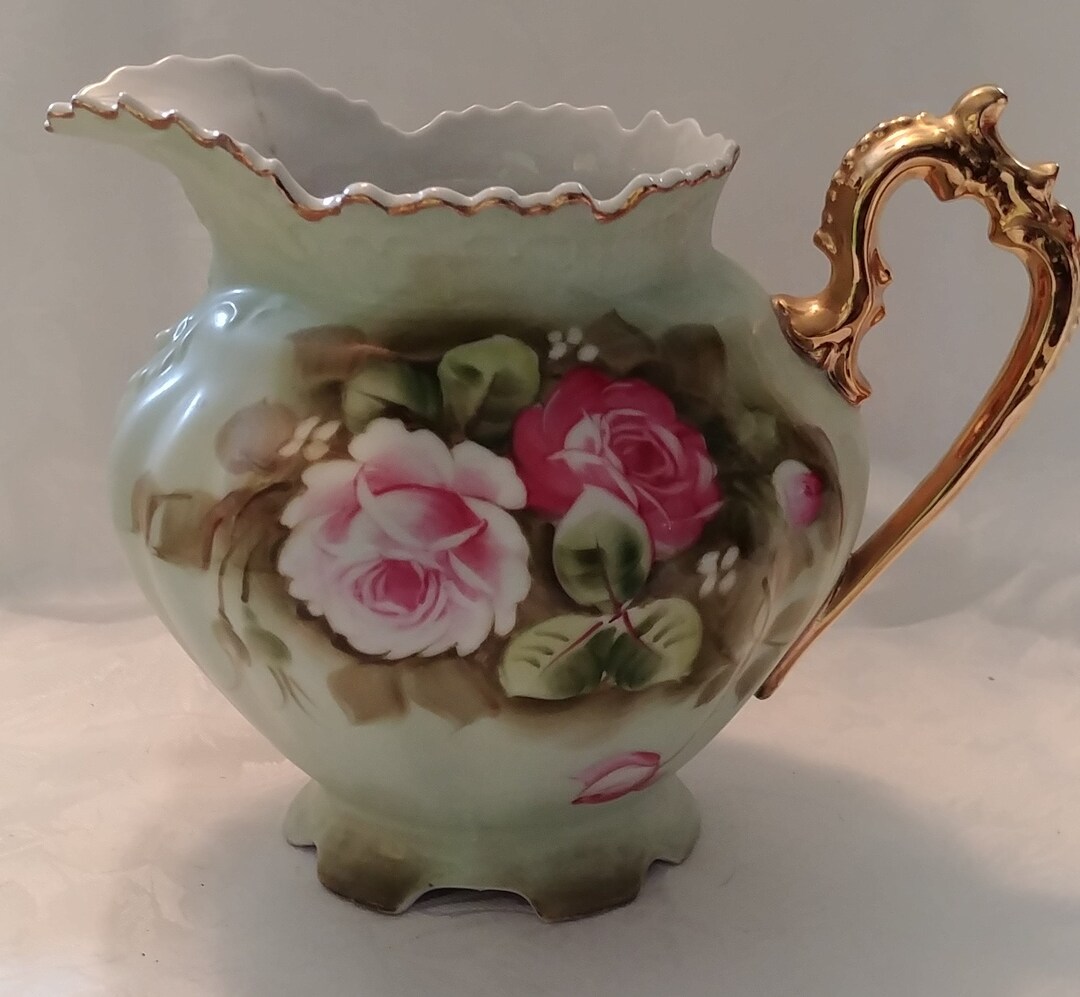 Lefton Handpainted Rose Pitcher - Etsy