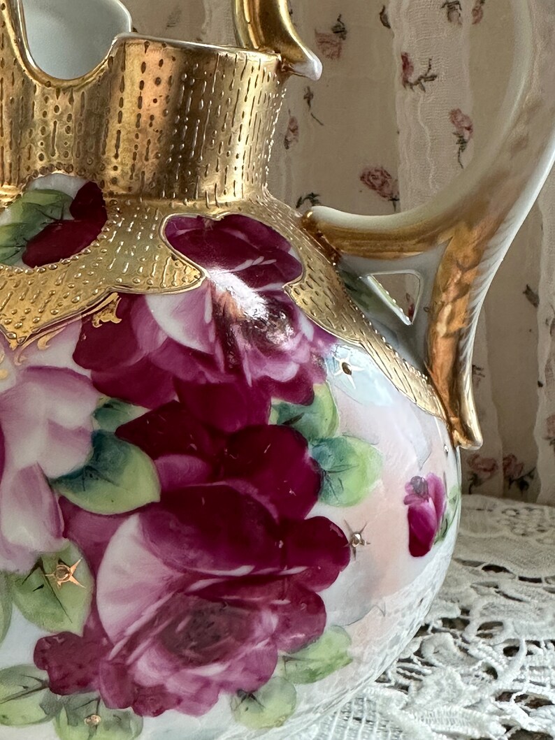 Antique Gorgeous Nippon Hand Painted Rose Pitcher/vase - Etsy