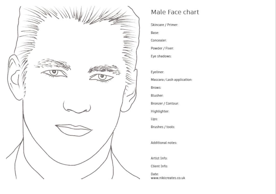 Face Chart Male / A Blank A4 Digital Chart. - Etsy Canada