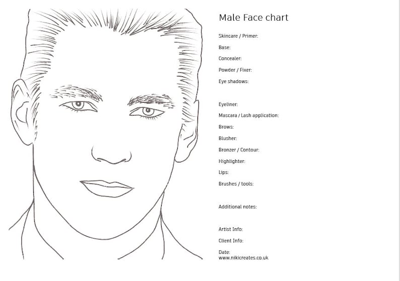 Face Chart Male / A Blank A4 Digital Chart. - Etsy Canada