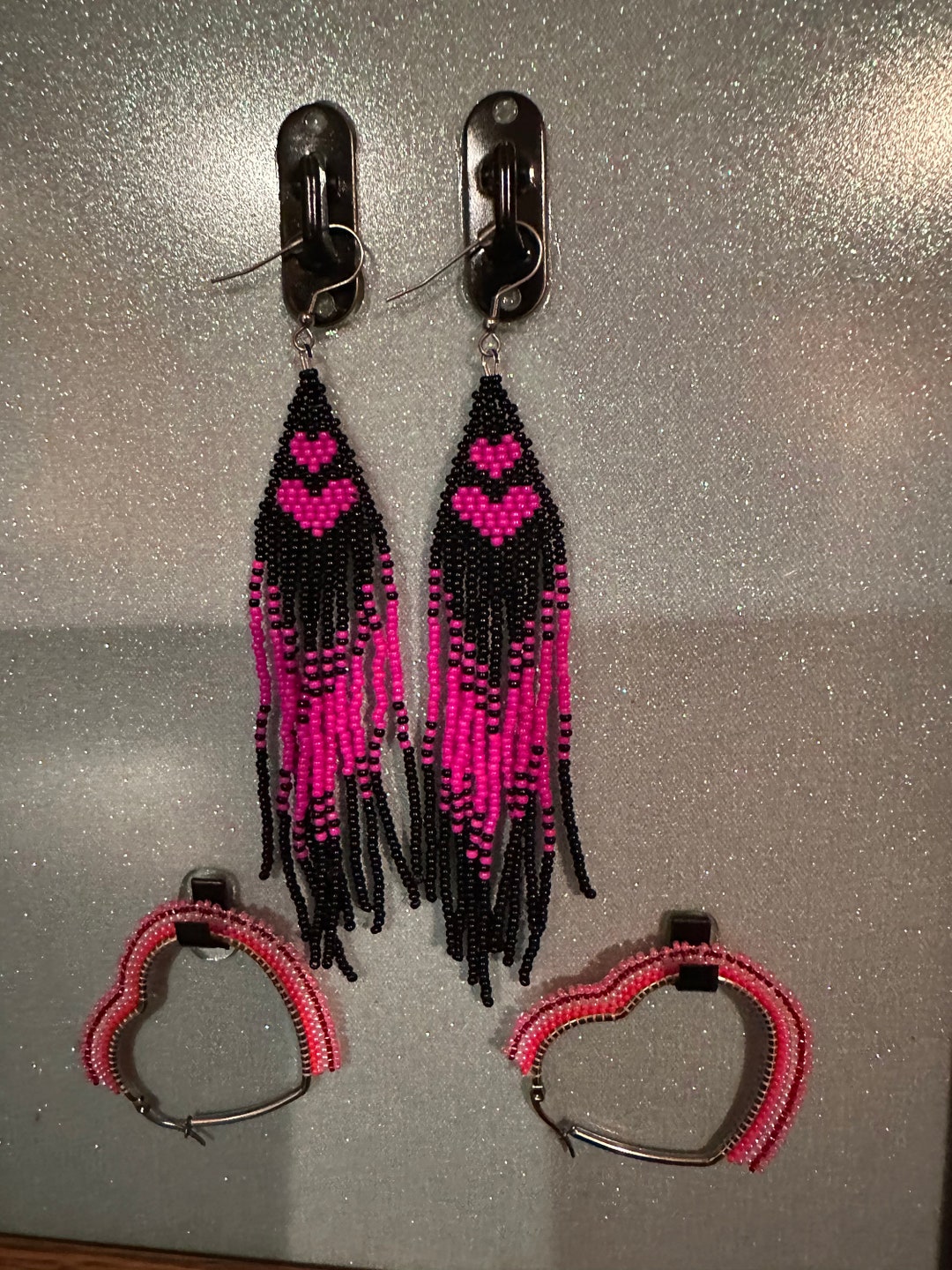 Hand Beaded Heart Earrings - Etsy