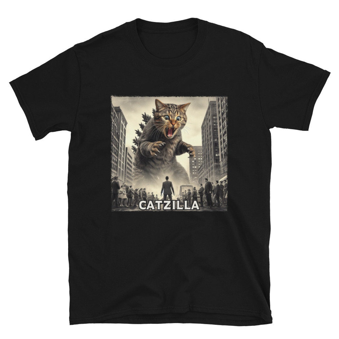 Catzilla T-shirt Funny Cat Godzilla Graphic Tee Epic Monster Cat Design ...
