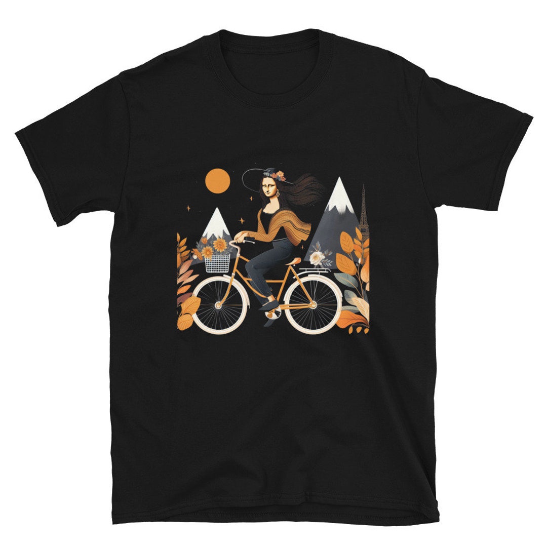 Women's Vintage Mona Lisa on a Bicycle France Autumn Short-sleeve ...