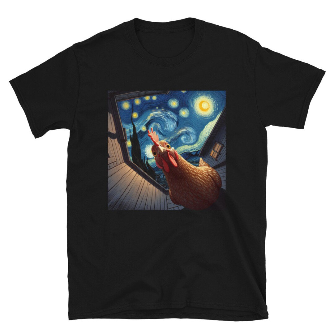 Van Gogh Funny Chicken Starry Night Art Short-sleeve Unisex T-shirt - Etsy
