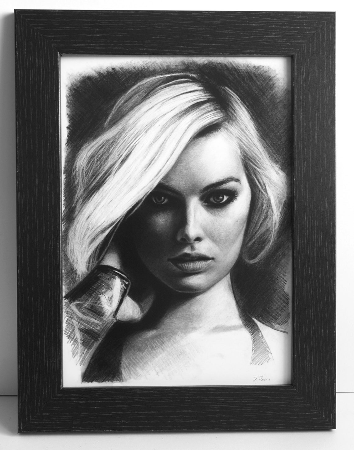 A4 Framed Print of margot Robbie Pencil Drawing Portrait - Etsy