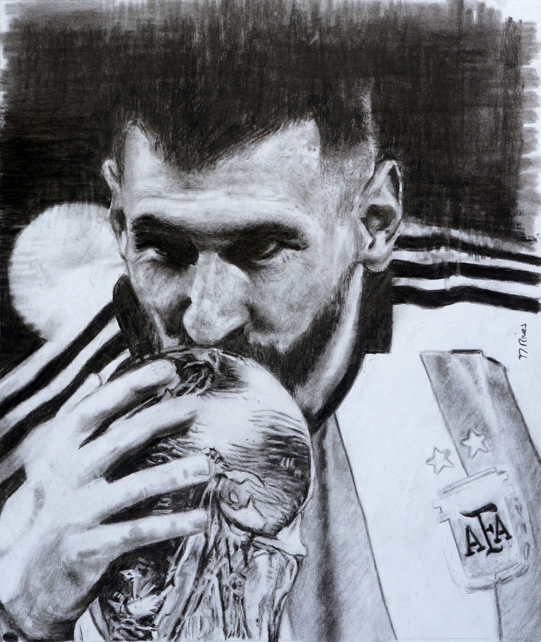 10 X 12 Inch ORIGINAL Charcoal Drawing of Messi Kissing World Cup - Etsy