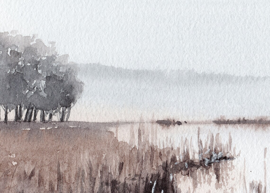 Modern Watercolor Riverside Landscape Print Watercolor - Etsy