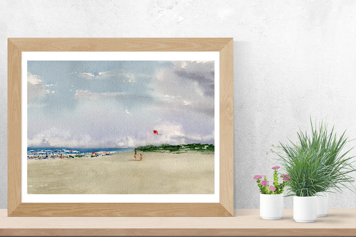 Large Abstract Watercolor Beach Landscape Print Seascape | Etsy