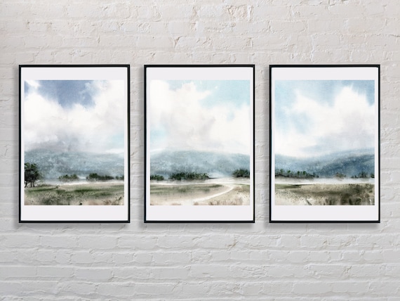 Large 16x20 Printable Set of 3 Watercolor Landscapes Modern | Etsy